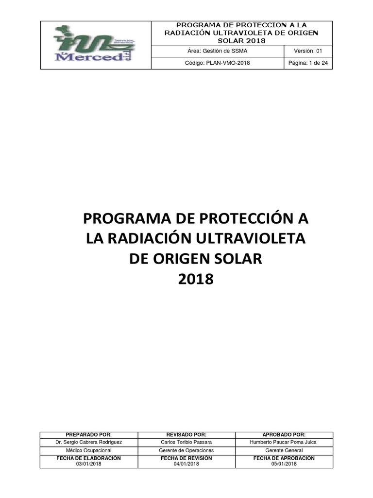 Programa de Protección Rayos UV | PDF | Ultravioleta | Luz de sol
