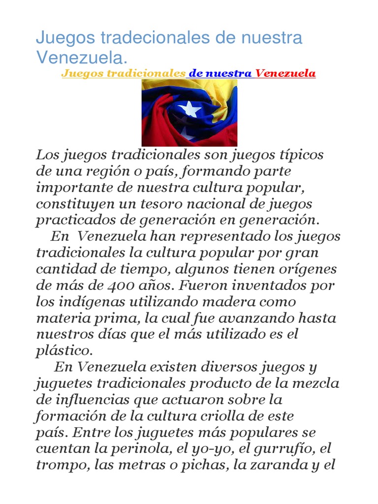 Juegos Tradicionales de Venezuela | PDF | Venezuela | Juguetes