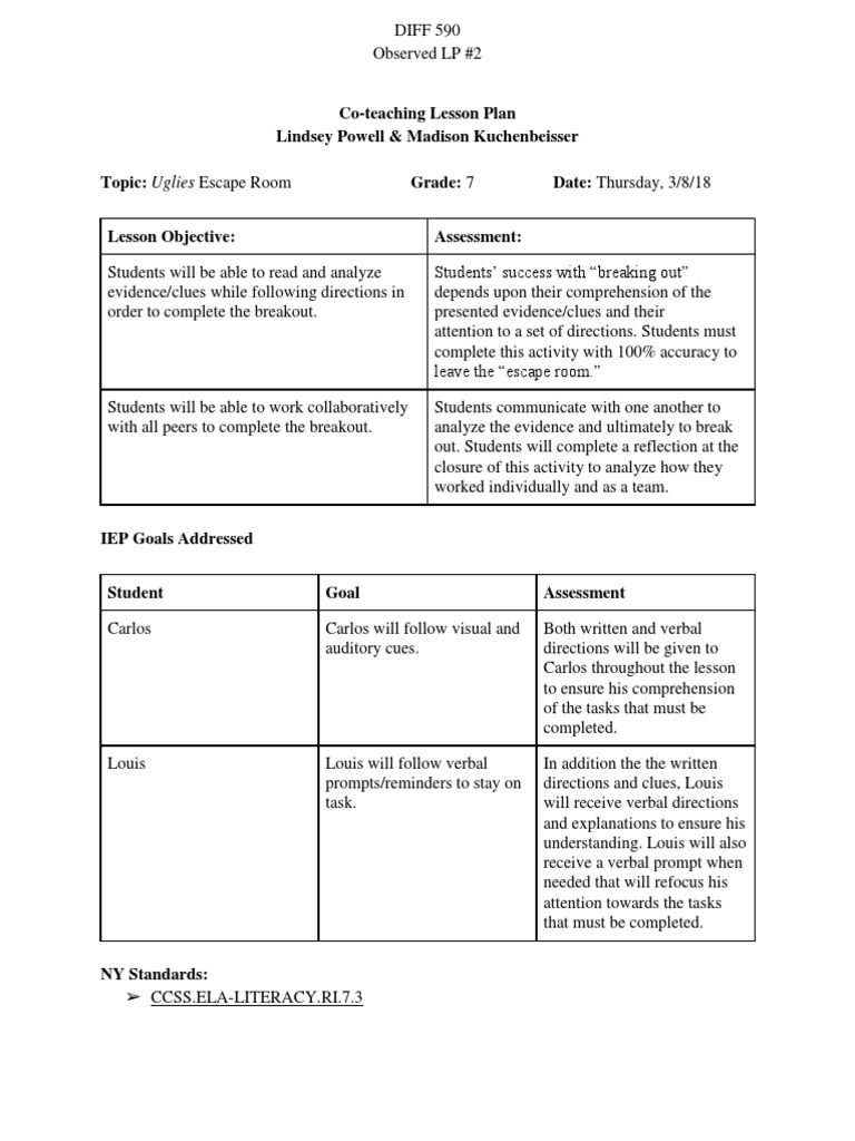 Co-Teaching Lesson Plan Lindsey Powell & Madison Kuchenbeisser ...