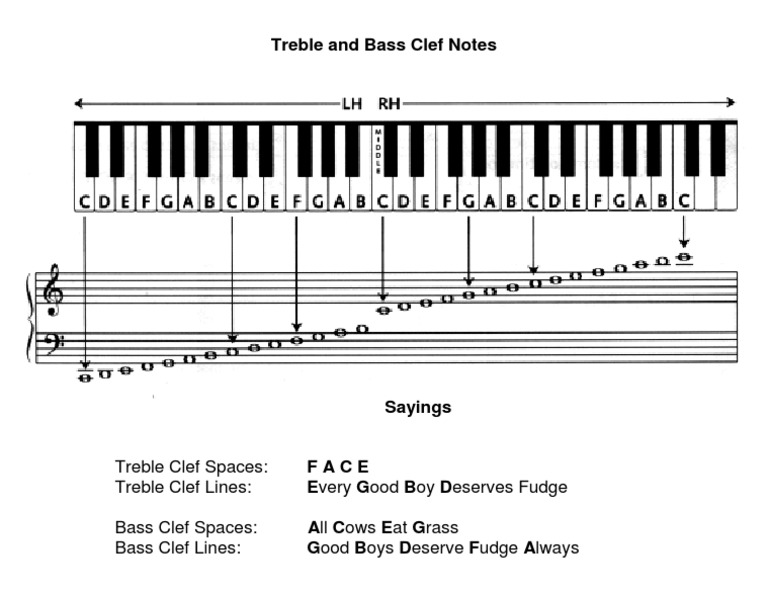 Treble and Bass Clef Notes: Treble Clef Spaces: Treble Clef Lines: Bass ...
