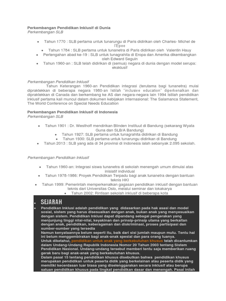 SEJARAH PENDIDIKAN INKLUSI | PDF