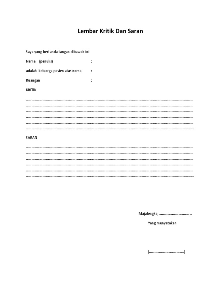 Lembar Kritik Dan Saran | PDF