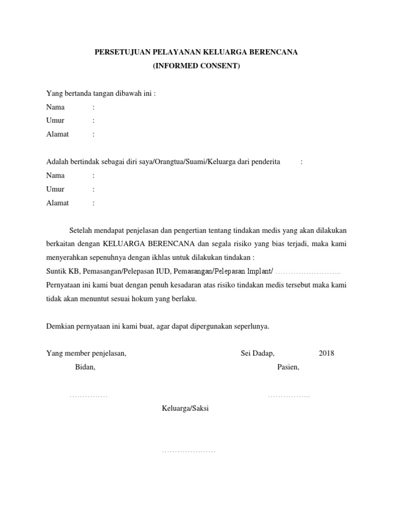 Informed Consent Pelayanan Keluarga Berencana | PDF