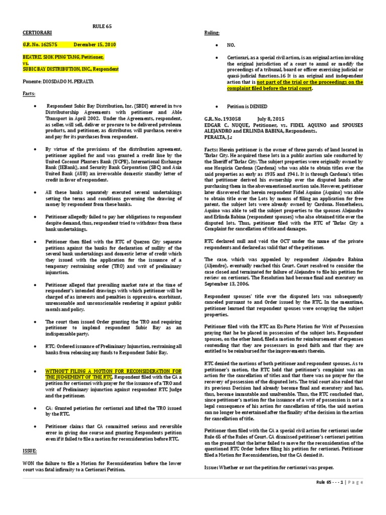 Rule 65_Case Digests.docx | Certiorari | Judgment (Law)