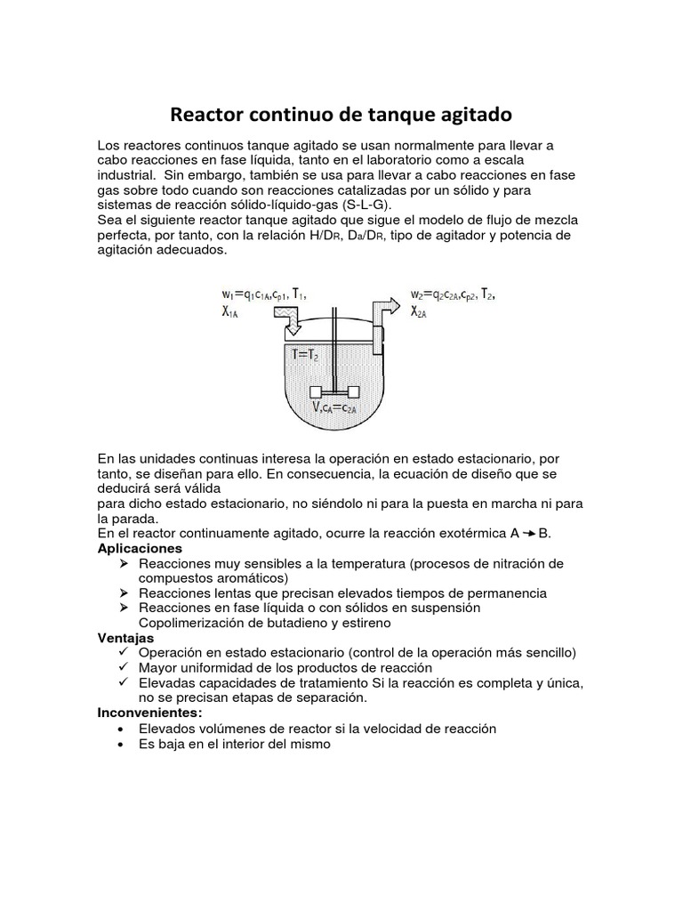 Reactor continuo de tanque agitado.docx | Reactor químico | Ingeniería ...