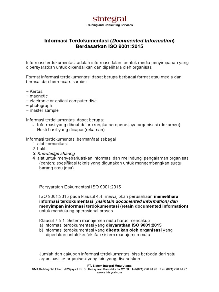 Dokumen Wajib Iso 9001-2015 - Sintegral | PDF