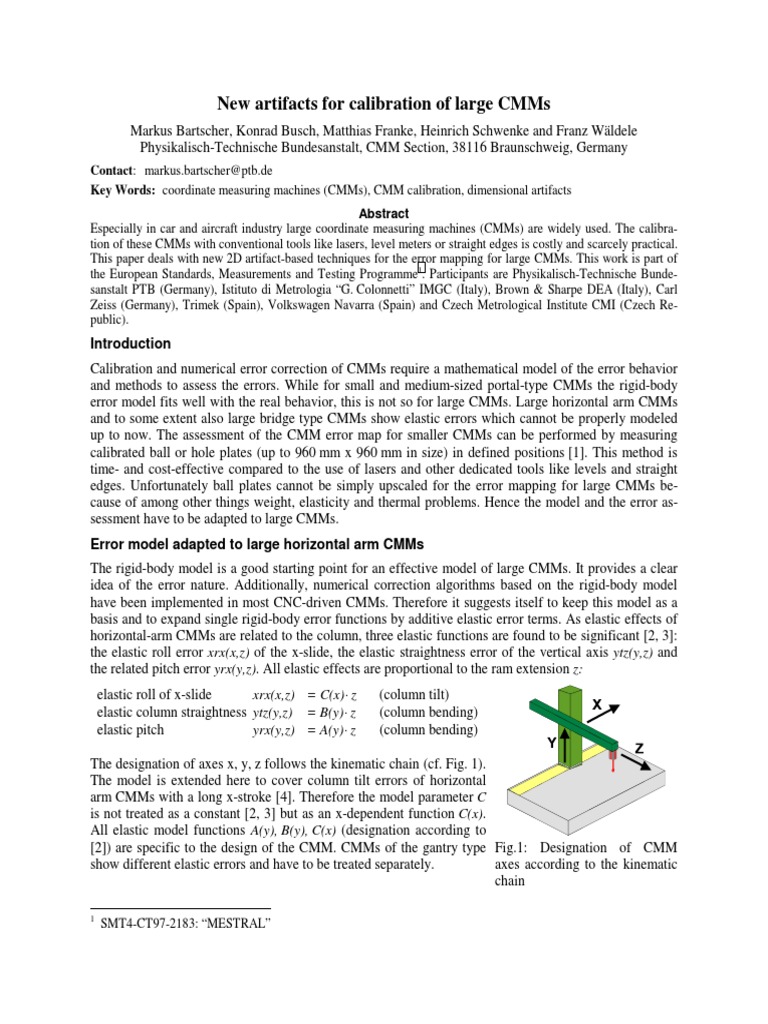 New Artifacts For Calibration of Large Cmms | Download Free PDF ...