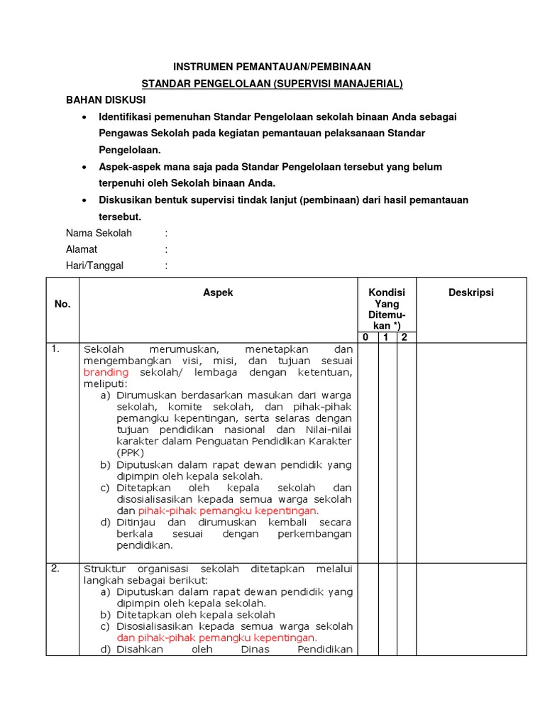 Contoh Instrumen Pemantauan Standar Pengelolaan PDF | PDF | Karier & Perkembangan