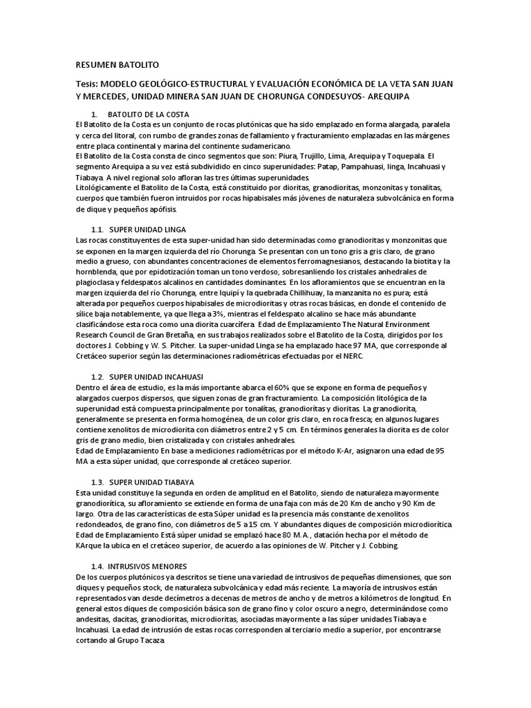 La evolución geológica del Batolito de la Costa en el sur de Perú: una ...