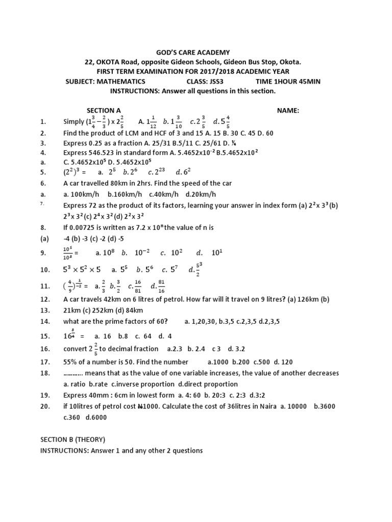 Final Jss3 | PDF | Fraction (Mathematics) | Ratio
