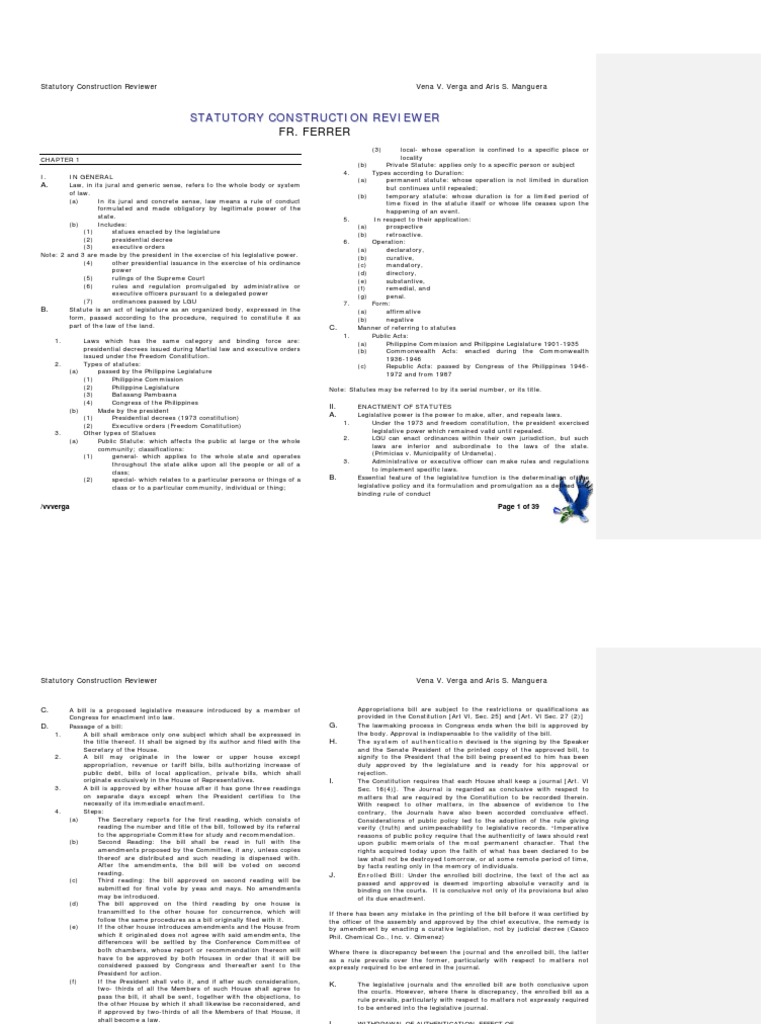 StatCon Agpalo Reviewer PDF | PDF | Bill (Law) | Standing (Law)