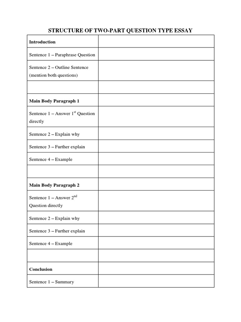 Structure of Two-Part Question Type Essay | PDF | Language Arts ...