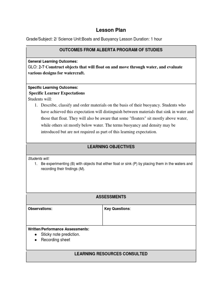Lesson Plan | Download Free PDF | Buoyancy | Educational Assessment