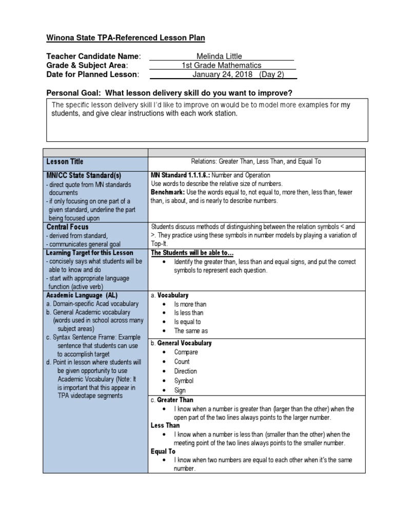 Edtpa Math Lesson 5 | PDF | Understanding | Worksheet