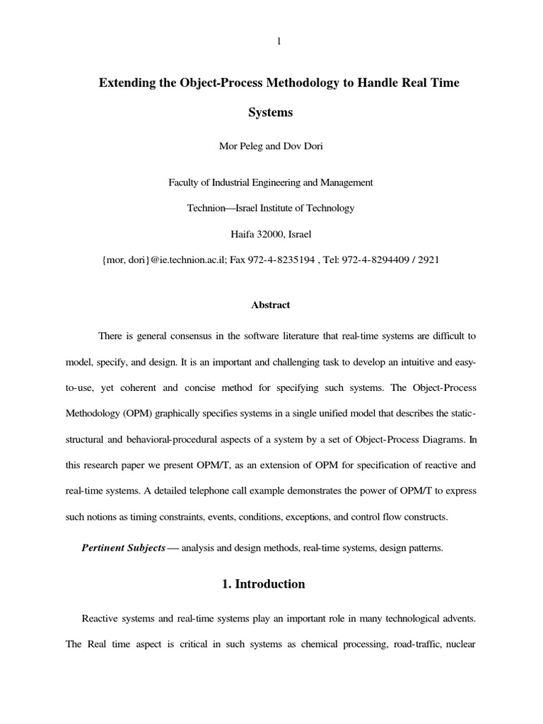 Extending The Object-Process Methodology To Handle Real Time Systems | PDF | Conceptual Model ...