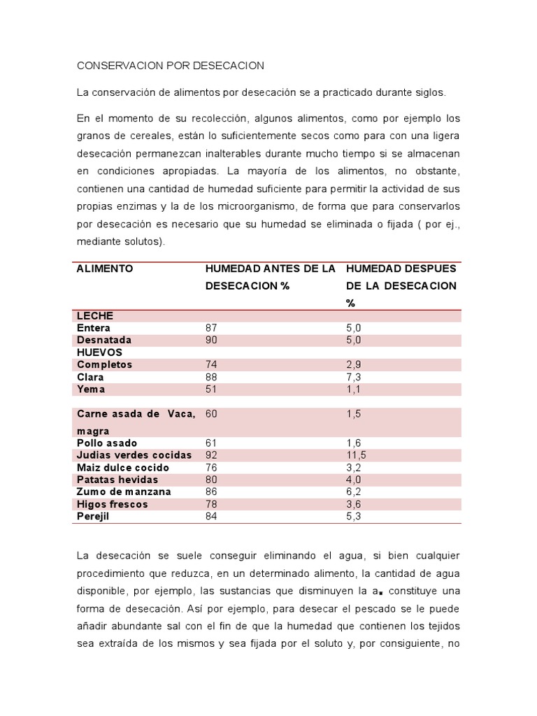 Conservacion Por Desecacion | PDF | Microorganismo | Alimentos