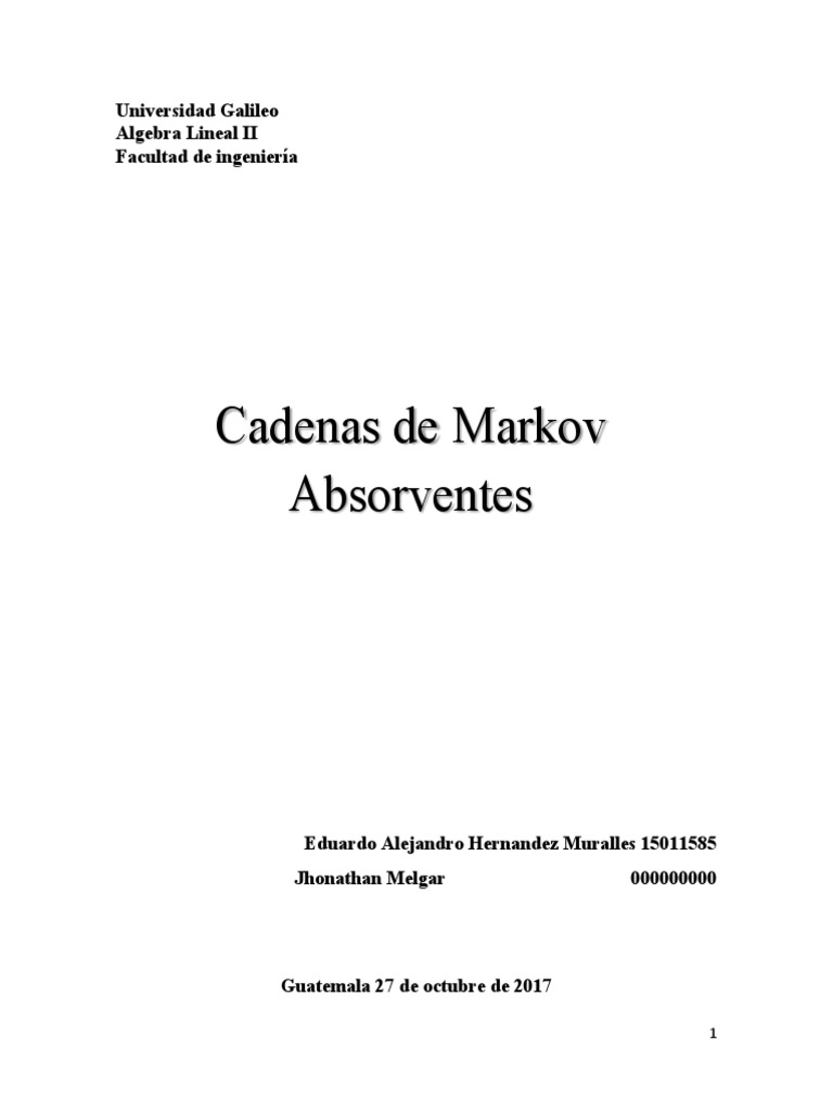 Cadenas de Markov Absorbentes | PDF | Cadena Markov | Secuencia