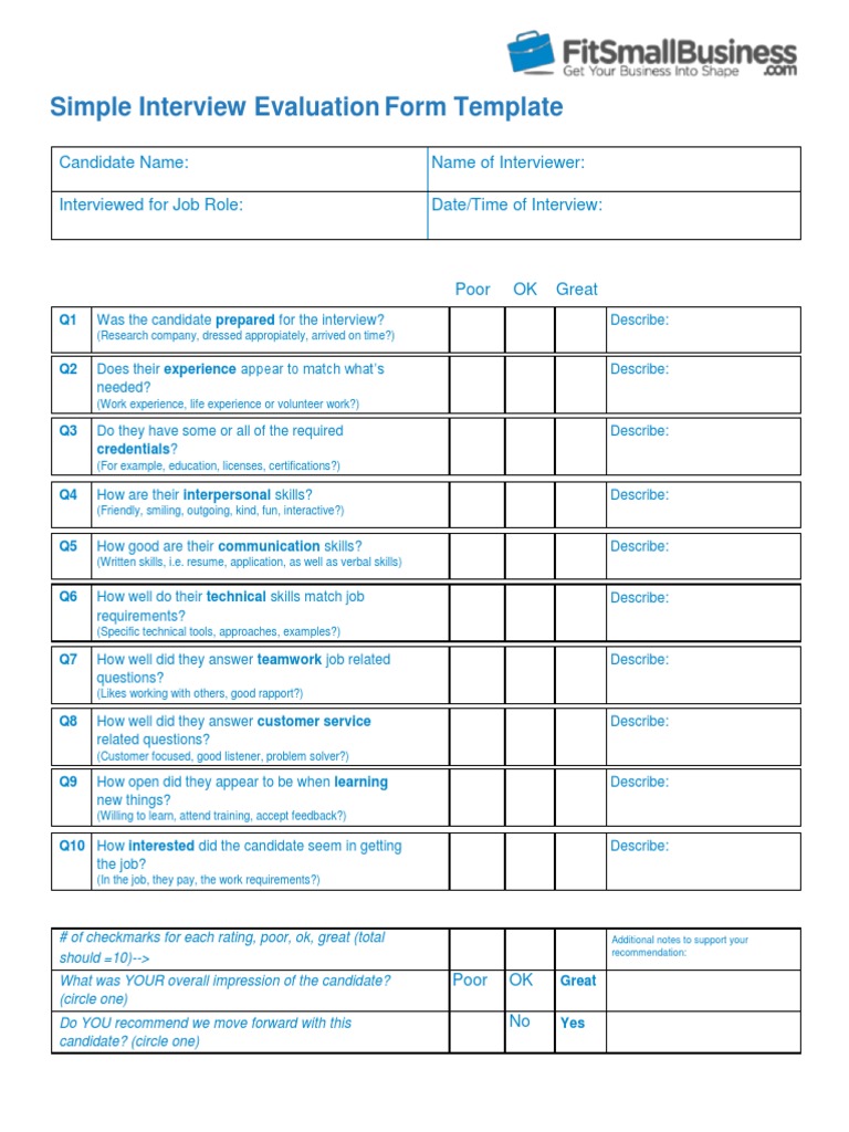 Simple Interview Evaluation Form Template | PDF | Human Communication ...