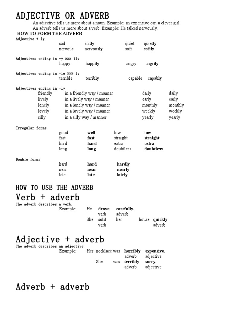 Adjective or Adverb: How To Use The Adverb | PDF | Adverb | Adjective