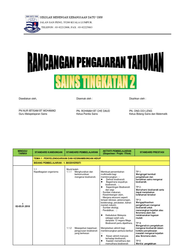 RPT Sains Tingkatan 2 2018 | PDF