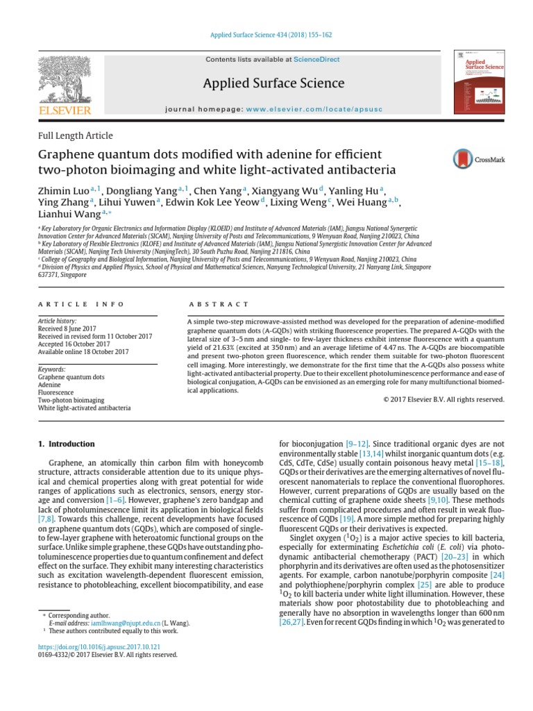 Applied Surface Science | PDF | Fluorescence | Graphene