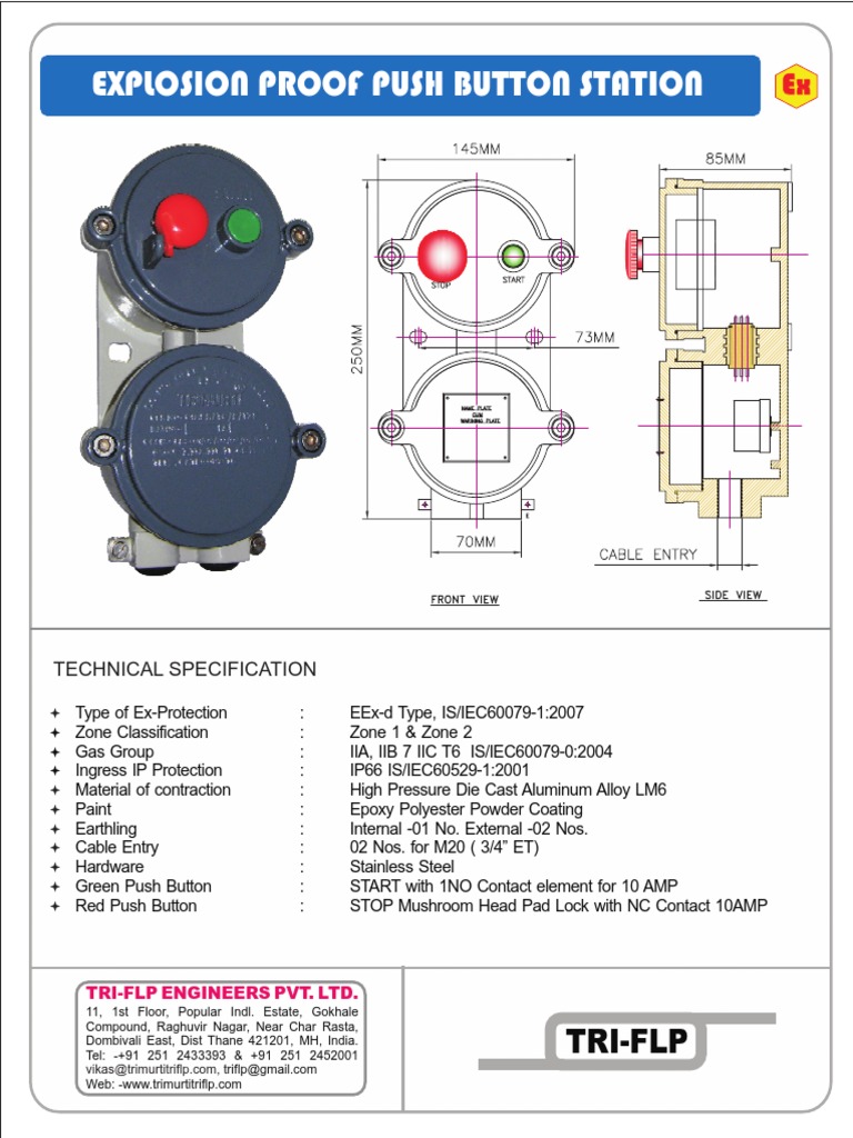 Explosion Proof Push Button Station Specs Pdf Technology Engineering