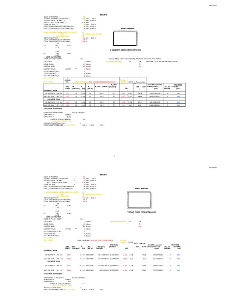 SLAB-1: Effective Span Clear+Effective Depth (OR) Which Ever Is Less C ...