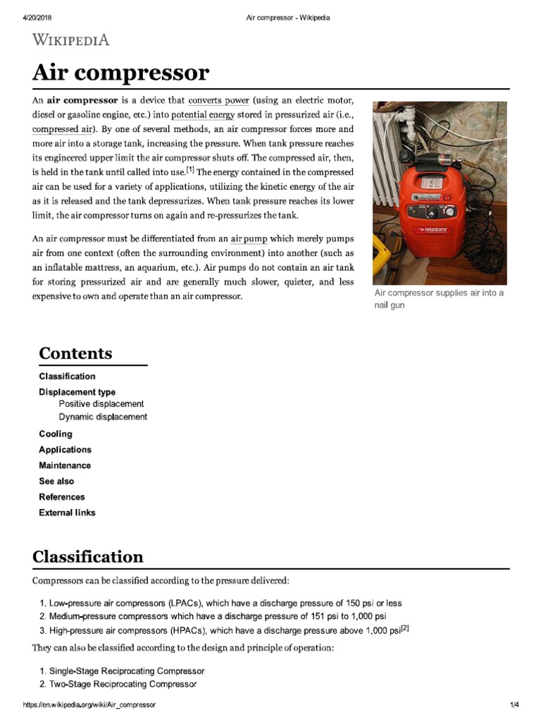 Air Compressor - Wikipedia | PDF