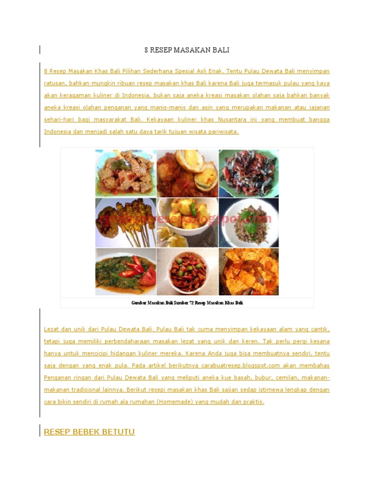 Resep Masakan Bali Sederhana | PDF