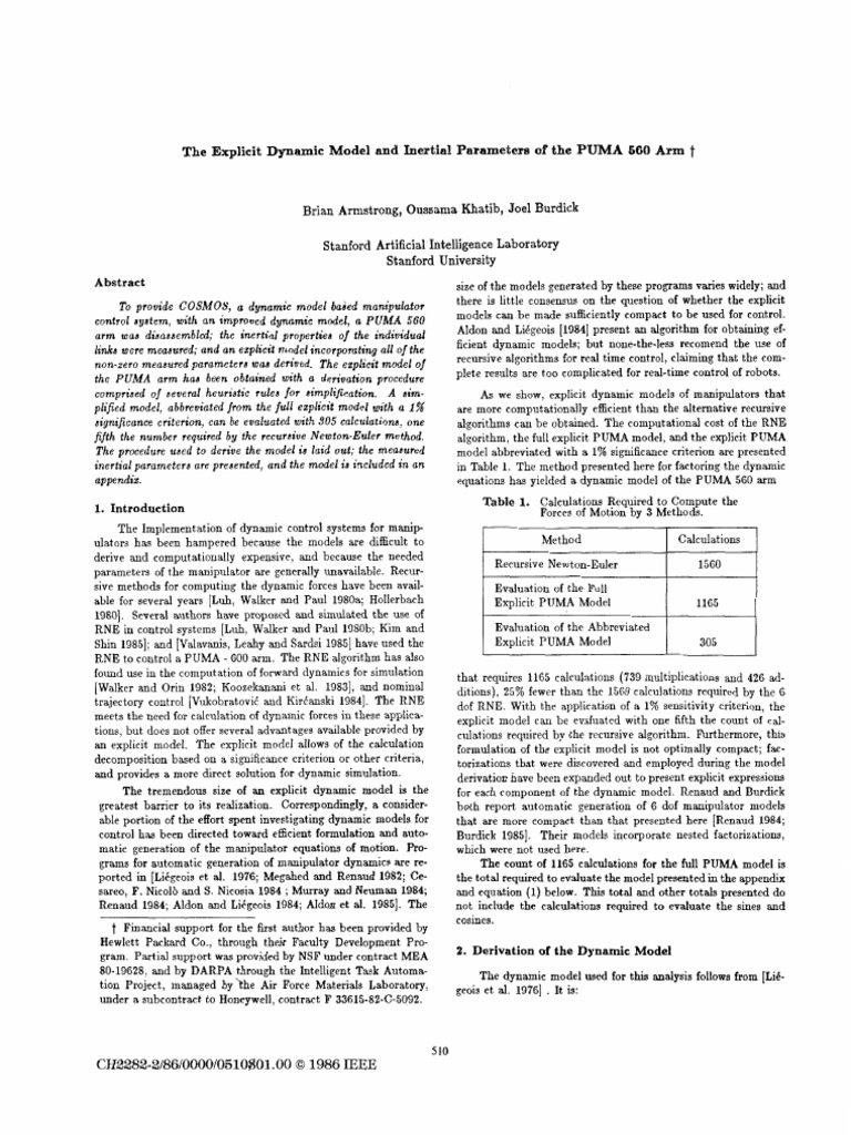 The Explicit Dynamic Model and Inertial Parameters Of: Stanford Stanford | PDF | Inertia ...