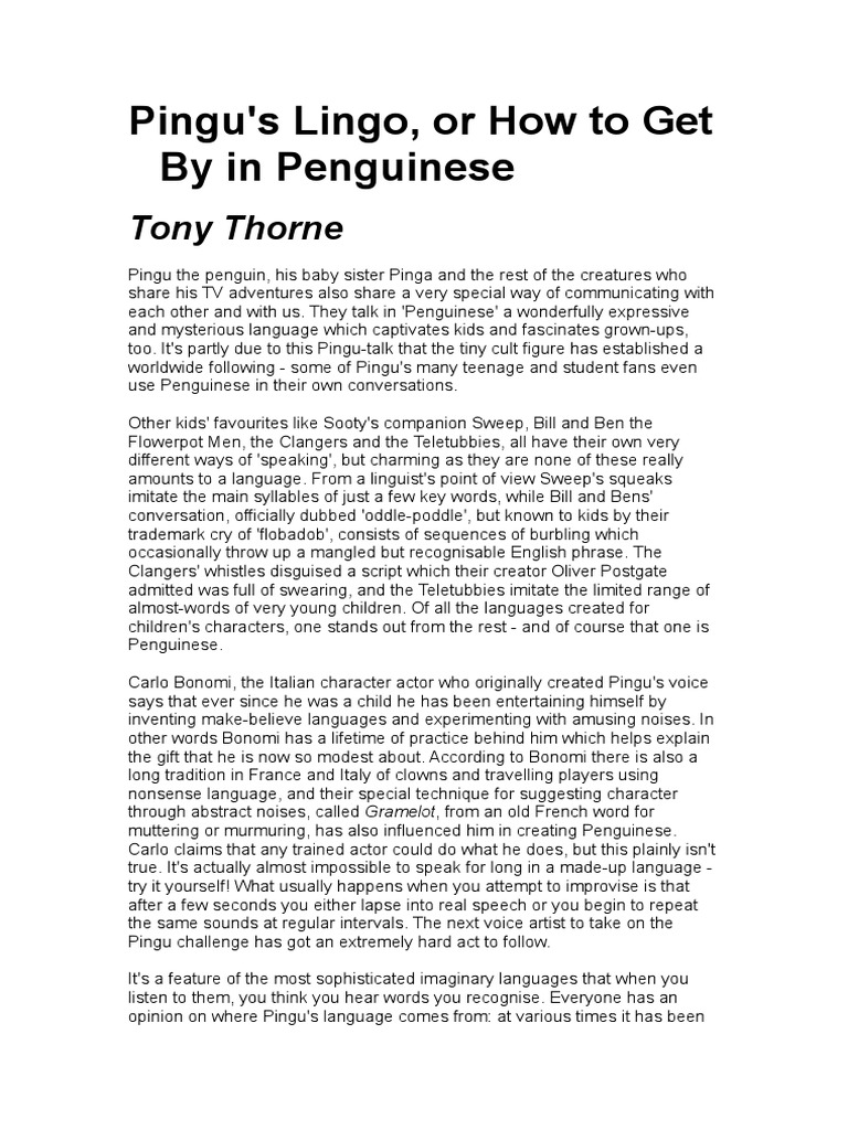 Pingu's Lingo, or How To Get by in Penguinese | PDF | Speech | Languages