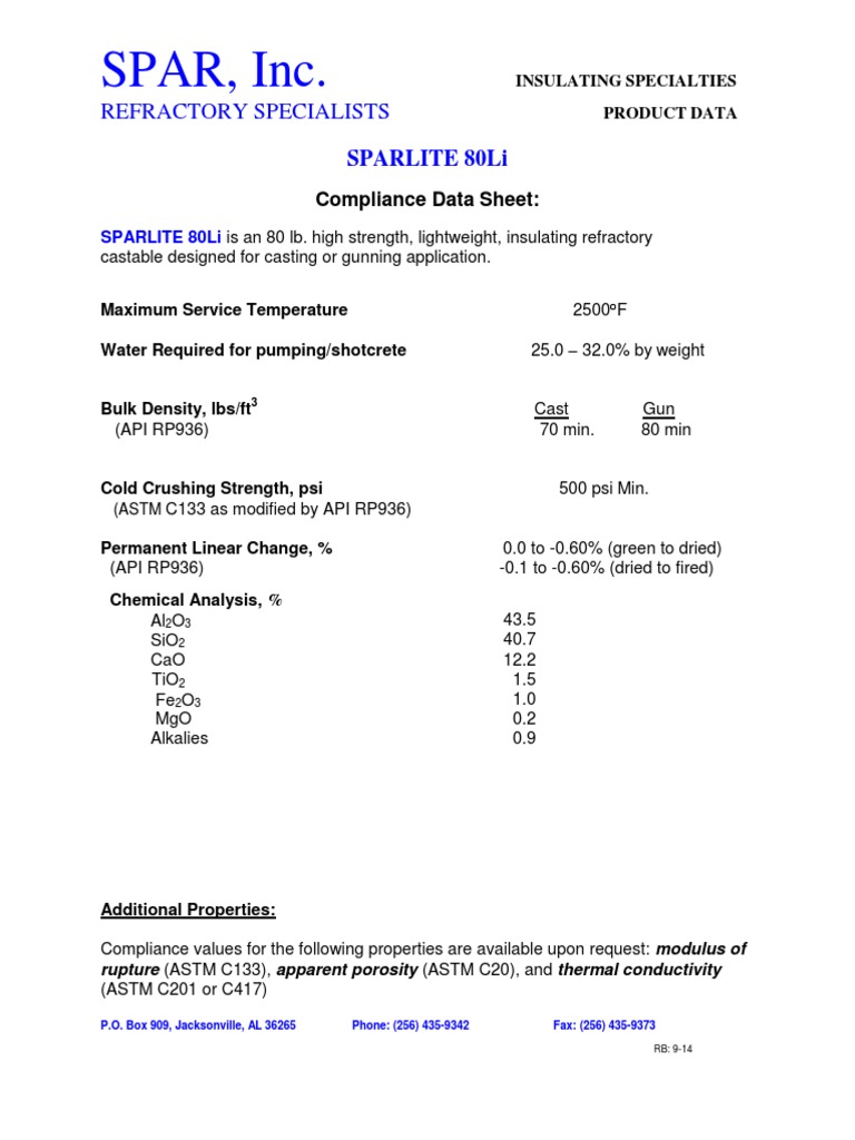 DATASHEET Pds SPARLITE 80li Compliance Data Sheet 9-22-14 AS OF 27 FEB ...