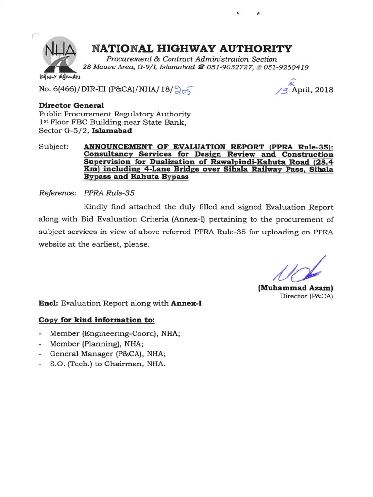 Ev. Report PPRA Rule 35 1 | PDF | Request For Proposal | Consultant