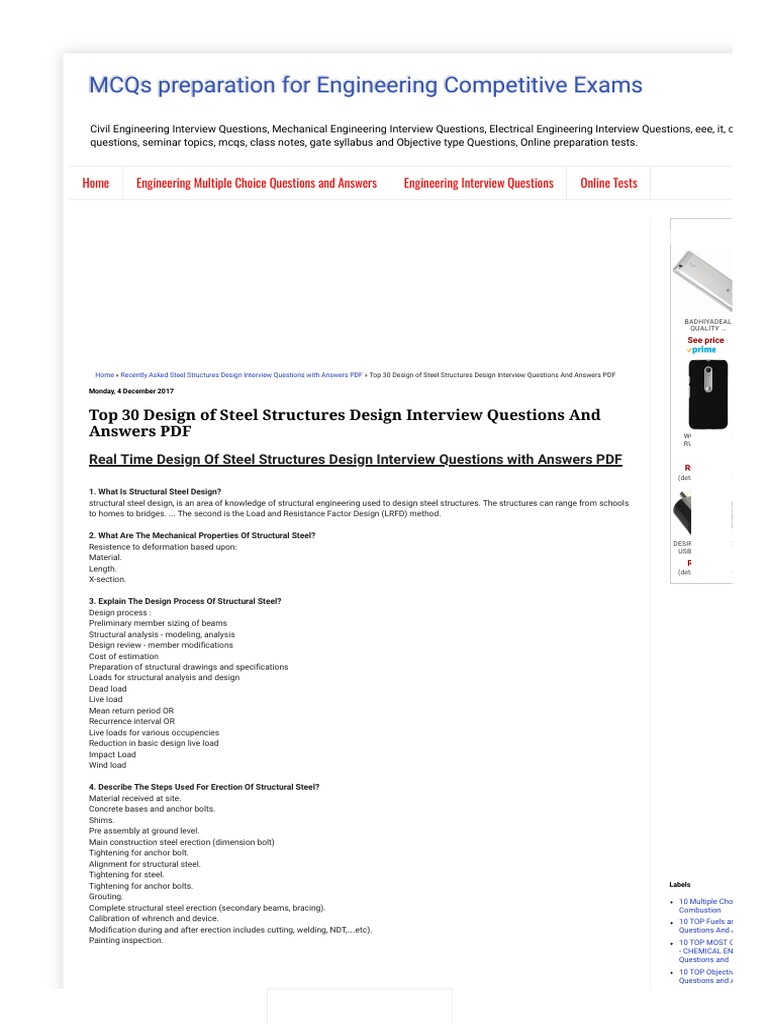 Steel Structures Interview Questions PDF | PDF | Structural Steel | Screw
