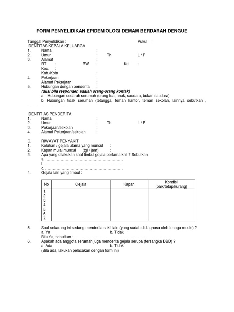 Form Penyelidikan Epidemiologi Demam Berdarah Dengue | PDF