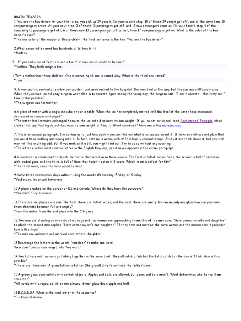 Motivation Brain Teasers | PDF