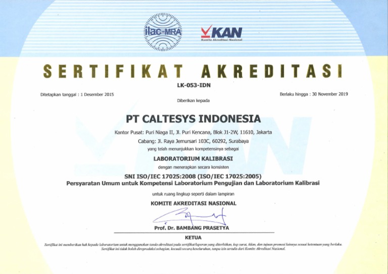 Sertifikat Kan - Caltesys 2019-1 | PDF