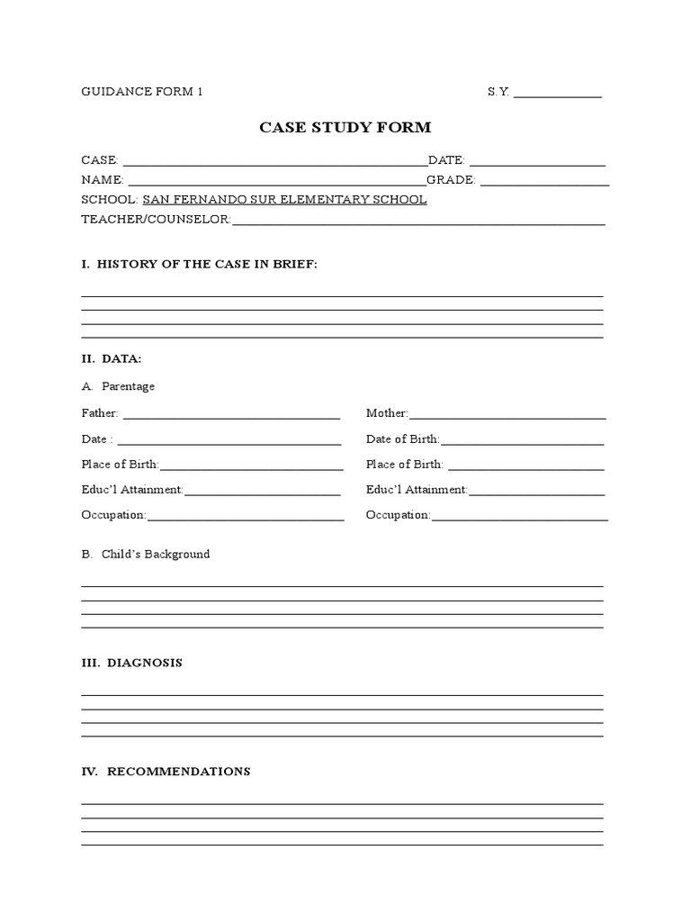 Case Study Form: I. History of The Case in Brief | PDF