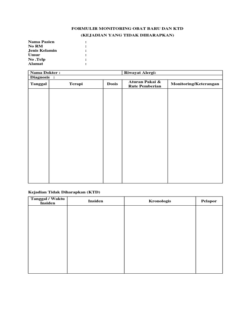 Formulir Monitoring Obat Baru Dan KTD | PDF