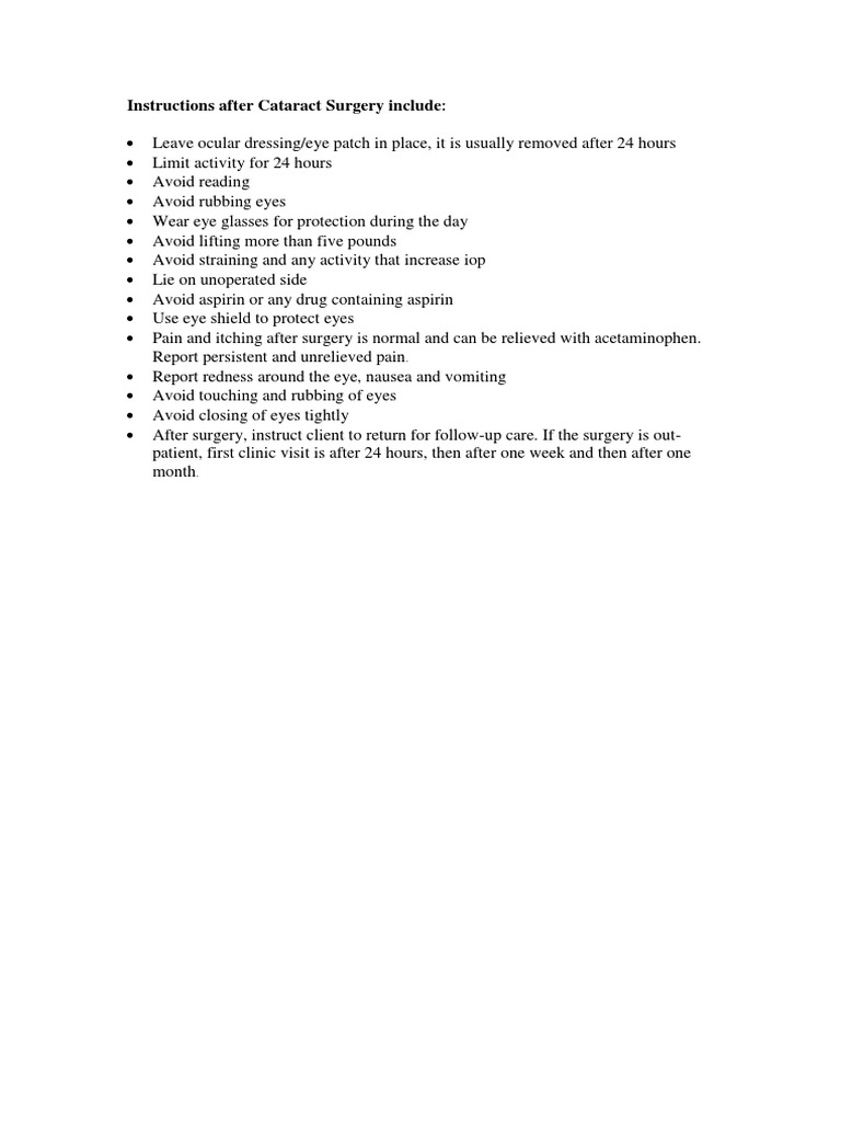 Instructions After Cataract Surgery | PDF