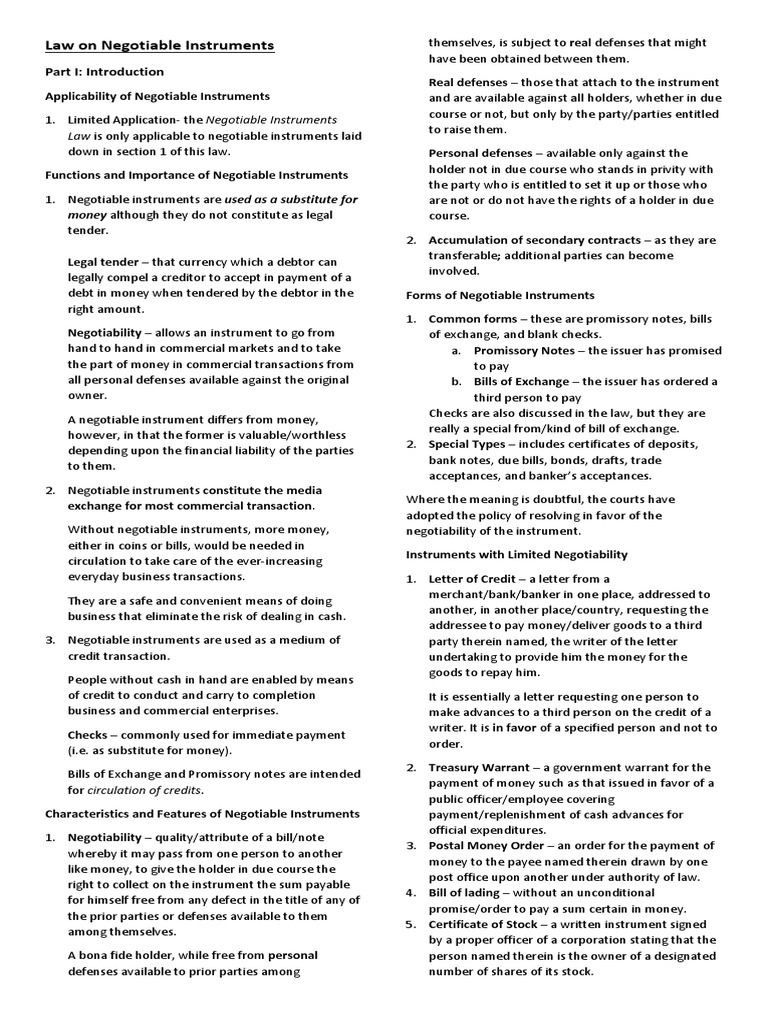 Law On Negotiable Instruments | PDF | Negotiable Instrument ...