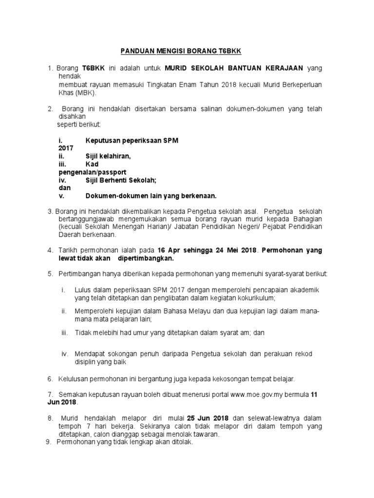 Panduan Mengisi Borang t6bkk | PDF