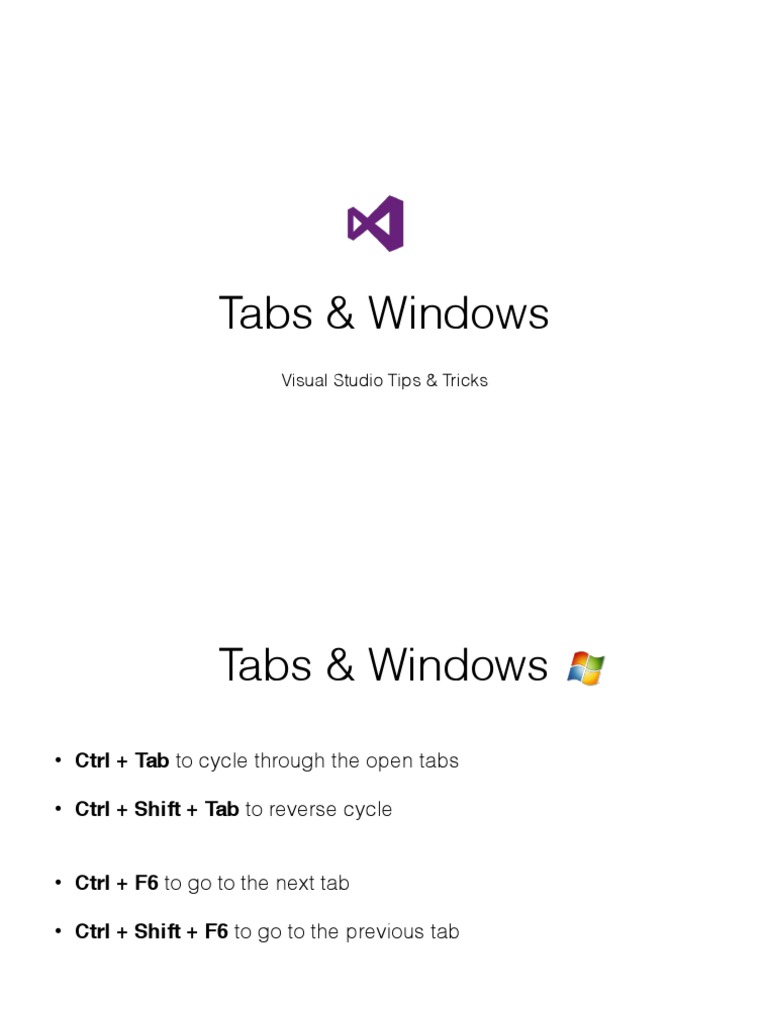 VS Tabs Windows Shortcuts | PDF