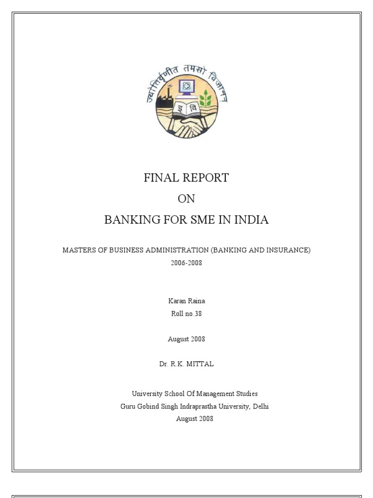 Final Report ON Banking For Sme in India: Masters of Business ...