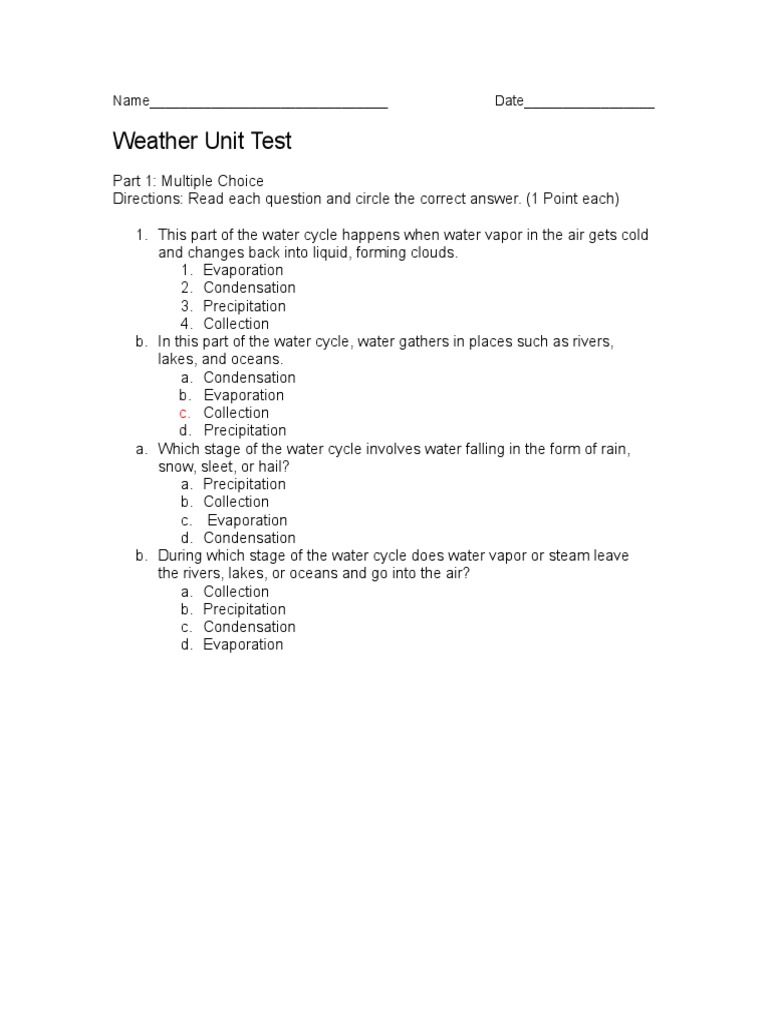 Weather Unit Test: Name - Date | PDF | Precipitation | Evaporation