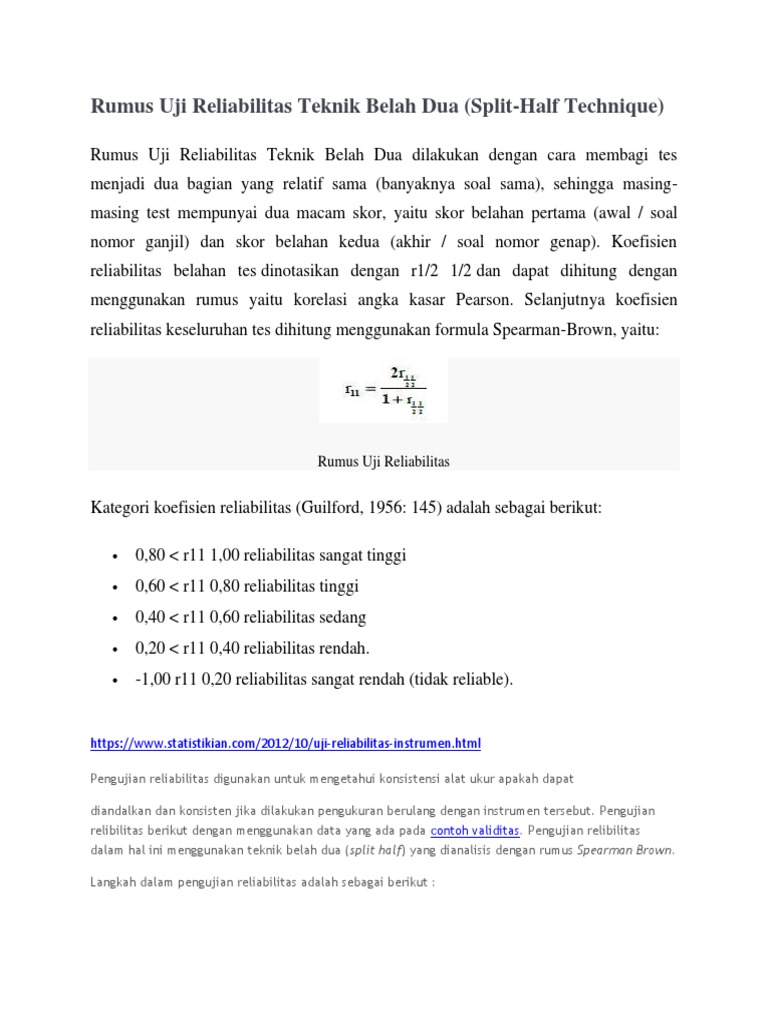 Rumus Uji Reliabilitas Teknik Belah Dua | PDF | Sains & Matematika ...