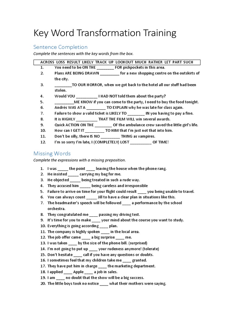 Key Word Transformation Exercises | PDF