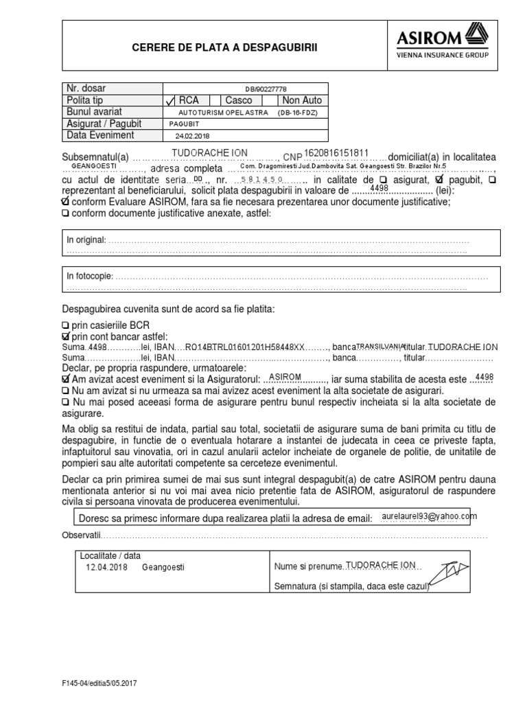 Cerere Despagubire | PDF