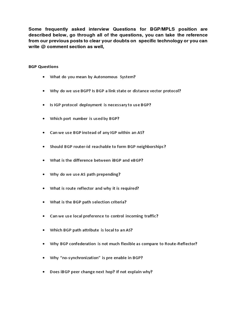 BGP MPLS Questions Set | PDF | Multiprotocol Label Switching | Networking