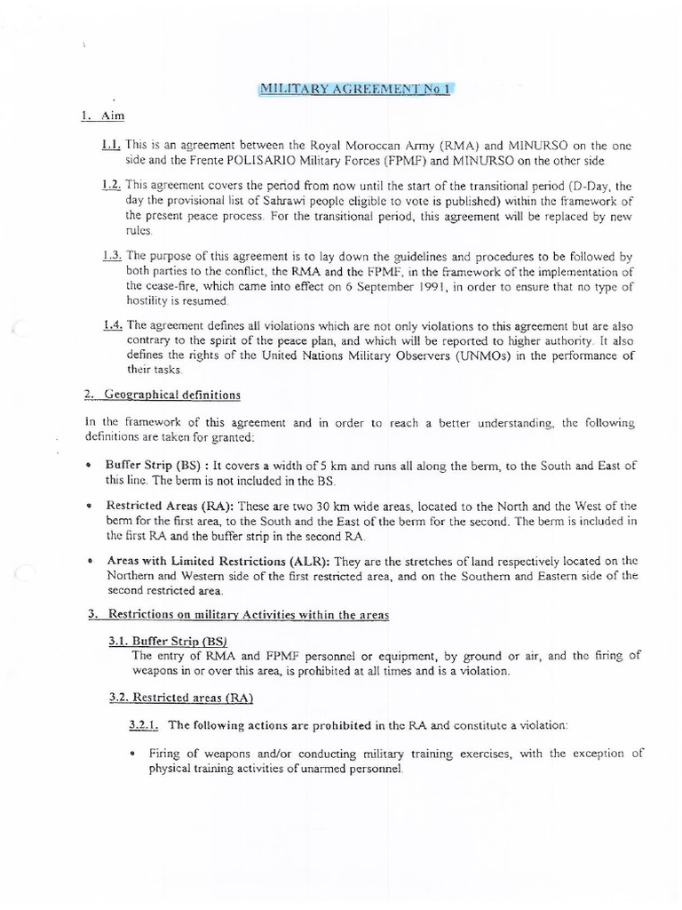 Military Agreement #1 With Polisario | PDF